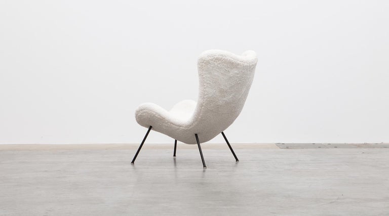1950s White Faux Fur on black metal legs Lounge Chair by Fritz Neth 'a ...
