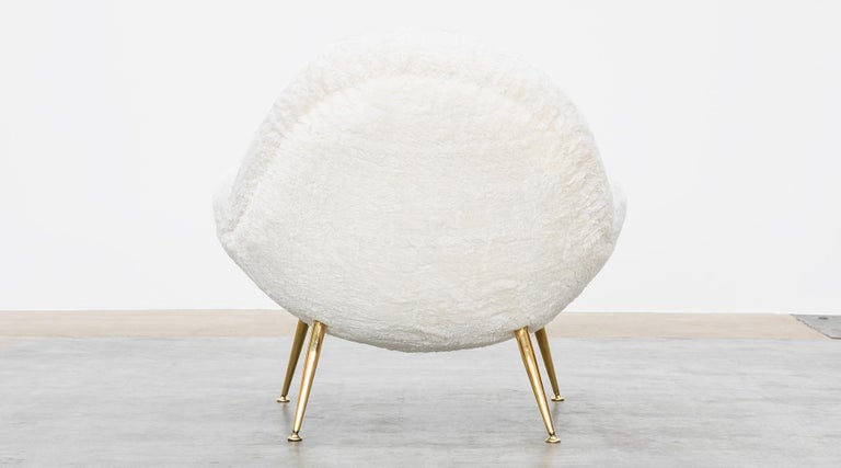 1950s White Faux Fur on Brass Legs Lounge Chairs by Fritz Neth For Sale ...
