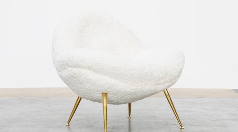 1950s White Faux Fur on Brass Legs Lounge Chairs by Fritz Neth For Sale ...