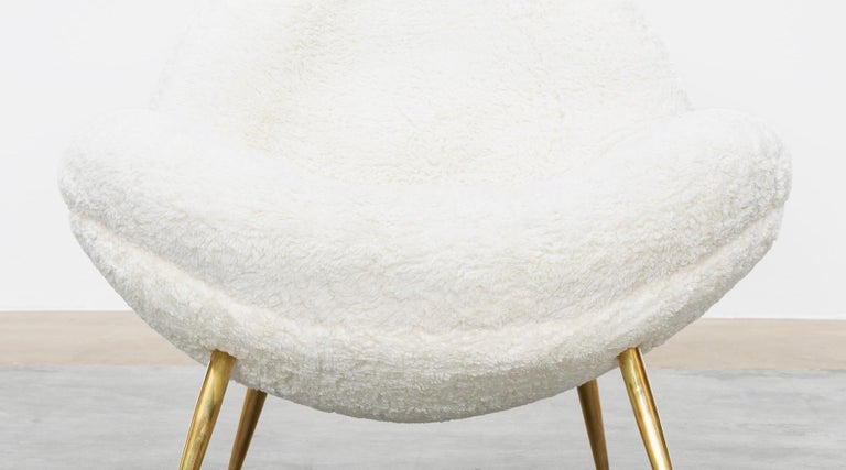 1950s White Faux Fur on Brass Legs Lounge Chairs by Fritz Neth For Sale ...