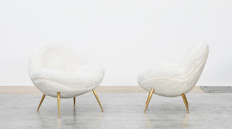 1950s White Faux Fur on Brass Legs Lounge Chairs by Fritz Neth For Sale ...