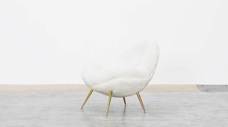 1950s White Faux Fur on Brass Legs Lounge Chairs by Fritz Neth For Sale ...
