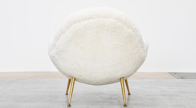 1950s White Faux Fur on Brass Legs Single Lounge Chair by Fritz Neth 'b ...