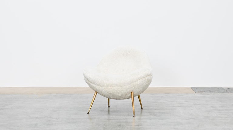 1950s White Faux Fur on Brass Legs Single Lounge Chair by Fritz Neth 'b ...