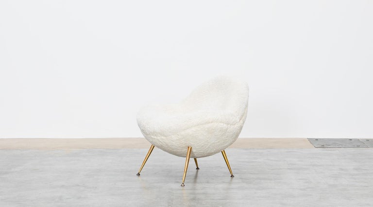 1950s White Faux Fur on Brass Legs Single Lounge Chair by Fritz Neth 'b ...