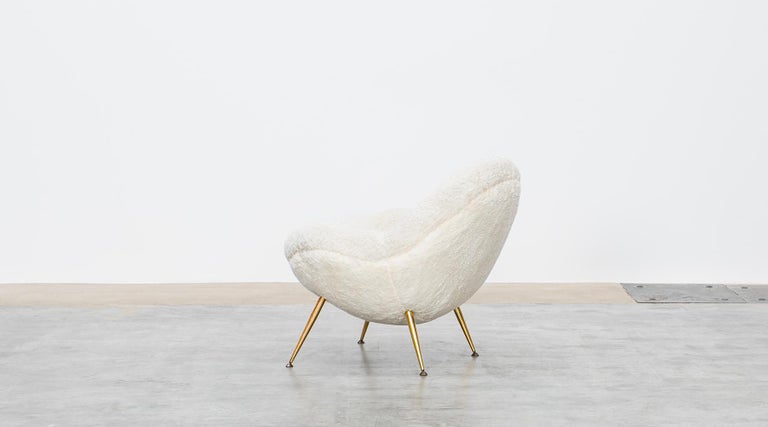 1950s White Faux Fur on Brass Legs Single Lounge Chair by Fritz Neth 'b ...