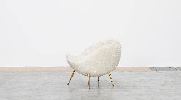 1950s White Faux Fur on Brass Legs Single Lounge Chair by Fritz Neth 'b ...