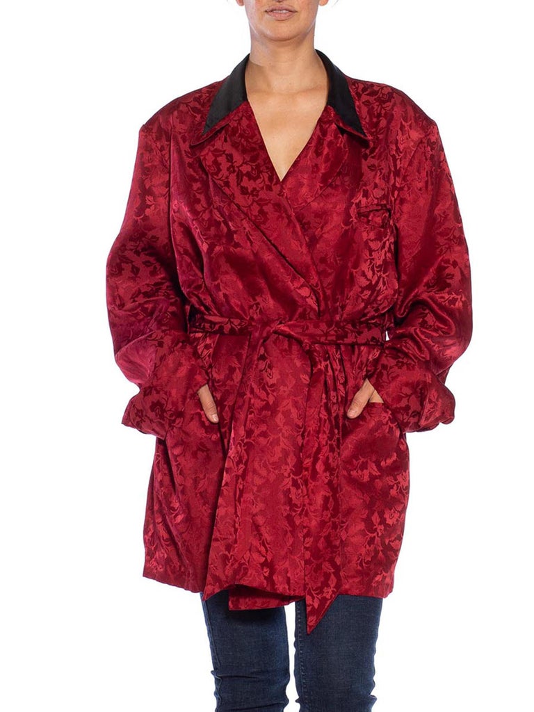 1950S Wine and Navy Blue Silk Jacquard Robe For Sale at 1stDibs