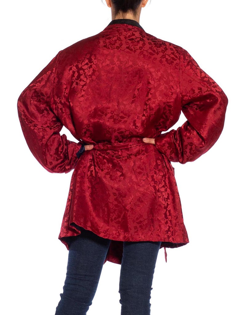 1950S Wine and Navy Blue Silk Jacquard Robe For Sale at 1stDibs