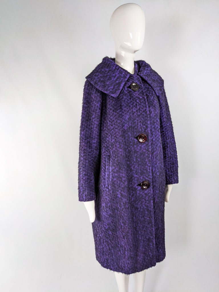 1950s Womens Vintage Purple Winter Fuzzy Wool Cocoon Coat at 1stDibs