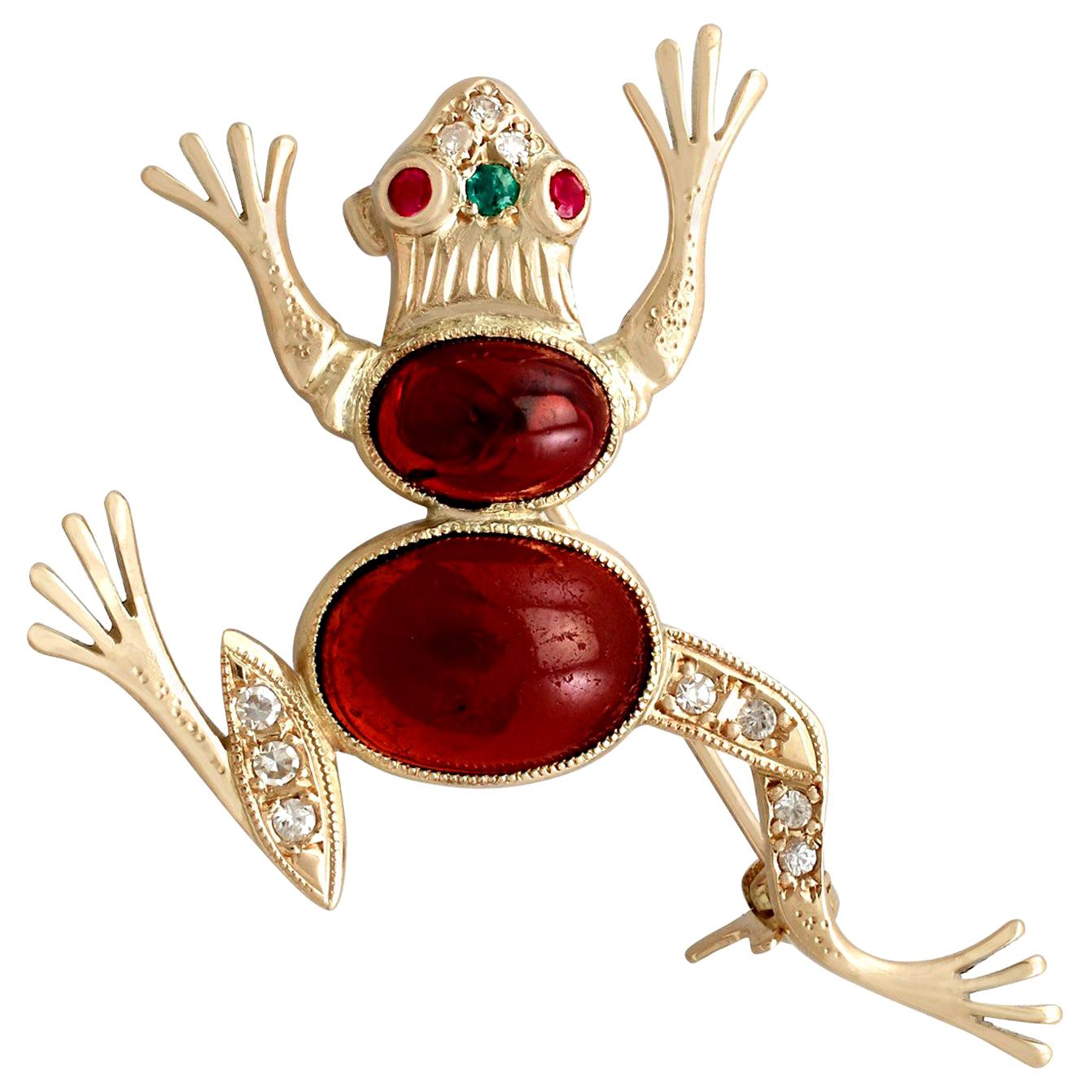 Emerald Diamond Gold Frog Brooch For Sale at 1stDibs