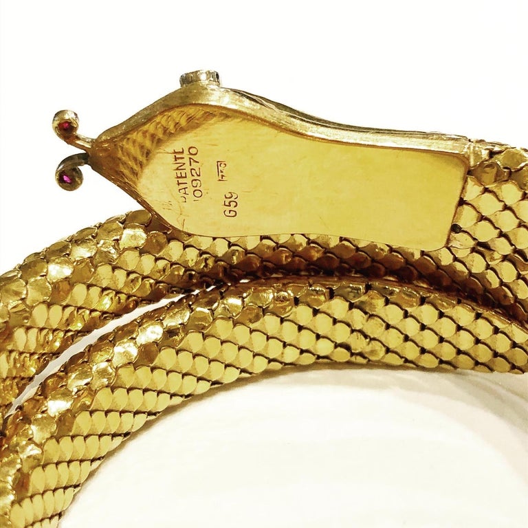 1950s, 18k Yellow Gold Snake Serpent Flexible Bangle Bracelet For Sale ...
