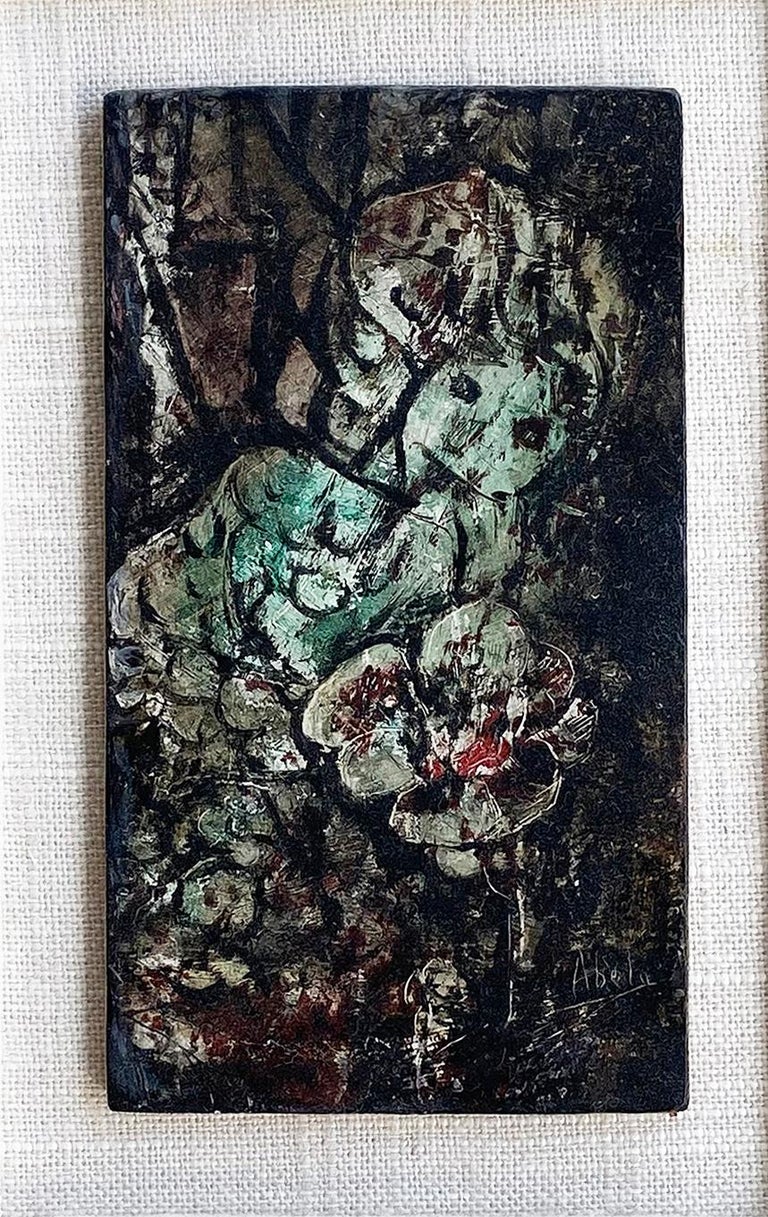 1952 Eduardo Abela Cuban Oil Painting on Wood “Girl With Flower” For ...