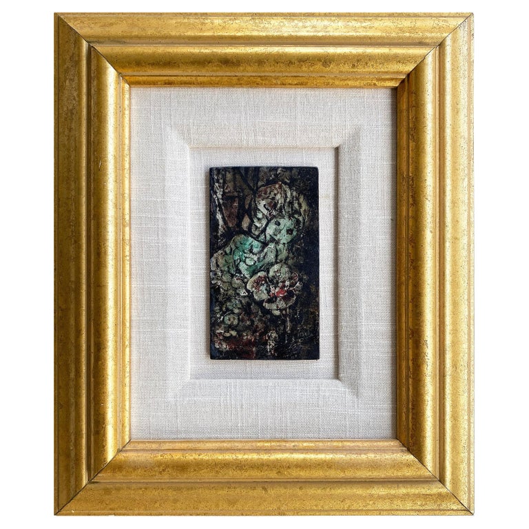 1952 Eduardo Abela Cuban Oil Painting on Wood “Girl With Flower” For ...