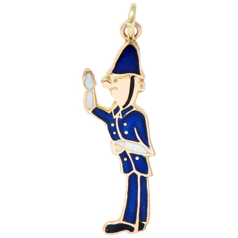 1952 Enamel 9 Karat Rose Gold British Bobby Police Officer Charm For ...