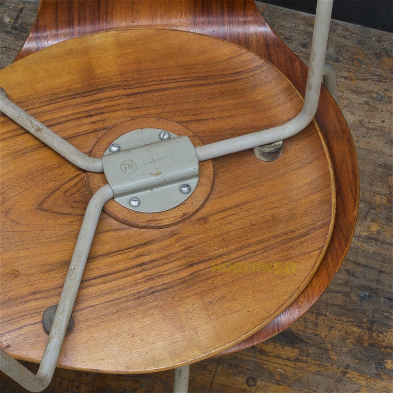 1953 Arne Jacobsen Tri-Leg Teak Ant Chairs Fritz Hansen Danish ...
