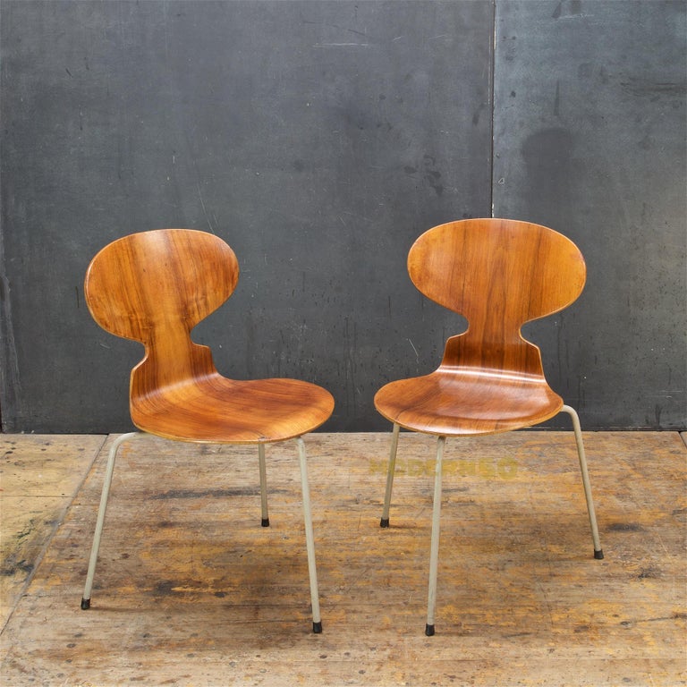 1953 Arne Jacobsen Tri-Leg Teak Ant Chairs Fritz Hansen Danish ...