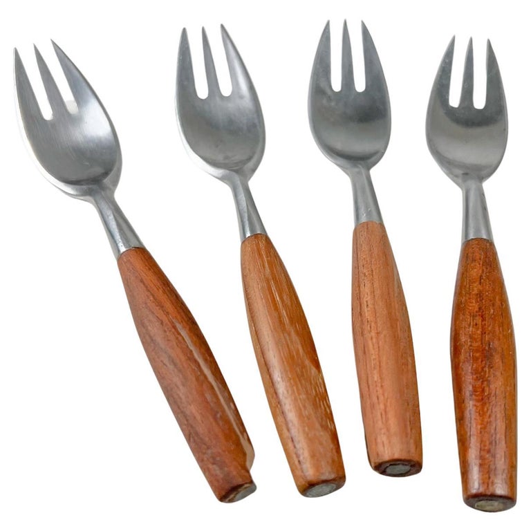1954 Dansk Designs Flatware 4 Salad Forks Teak and Stainless Jens ...