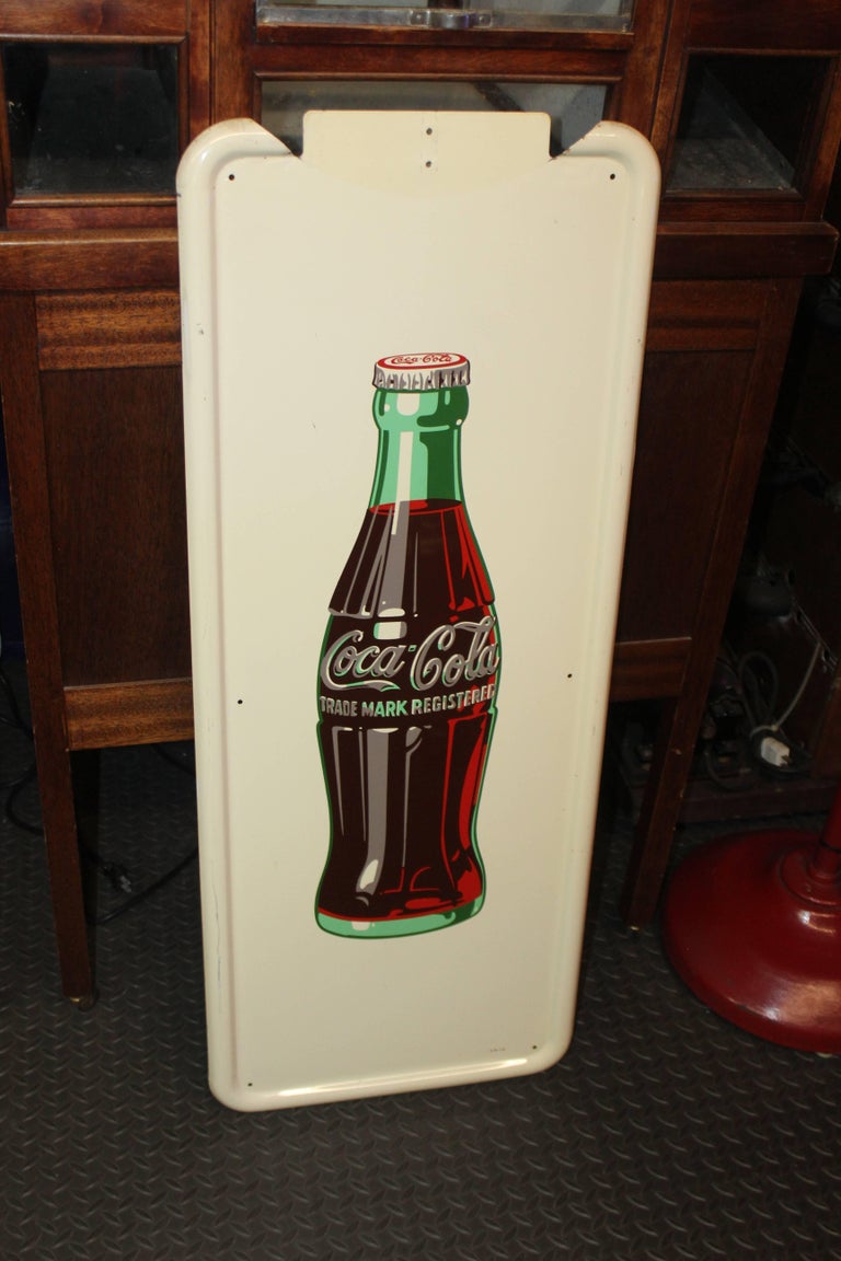 1954 Vintage Coca Cola Vertical Tin Self Framed Pillar Sign For Sale at ...