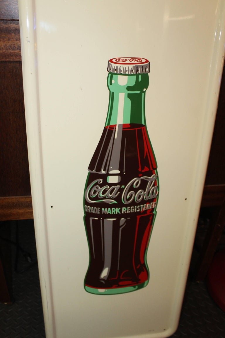 1954 Vintage Coca Cola Vertical Tin Self Framed Pillar Sign For Sale at ...