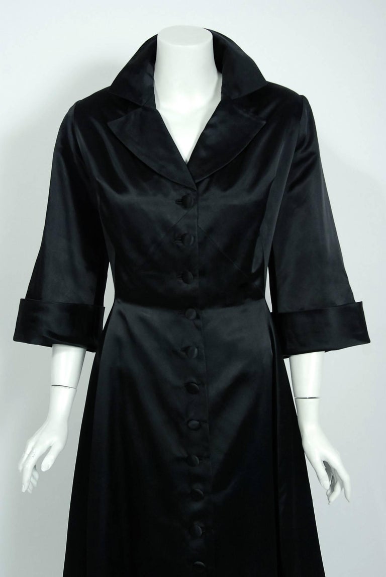 1955 Chanel Haute-Couture Black Satin Wide Cuff Full-Length Princess ...