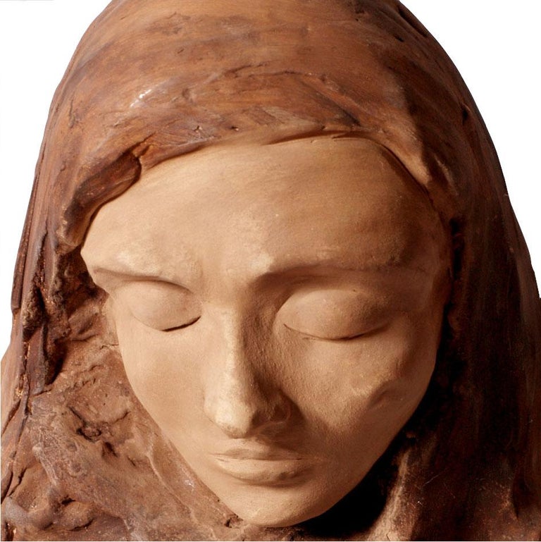 1955 Head of Woman in Painted Clay Signed TZ55 Attributed to Tono ...