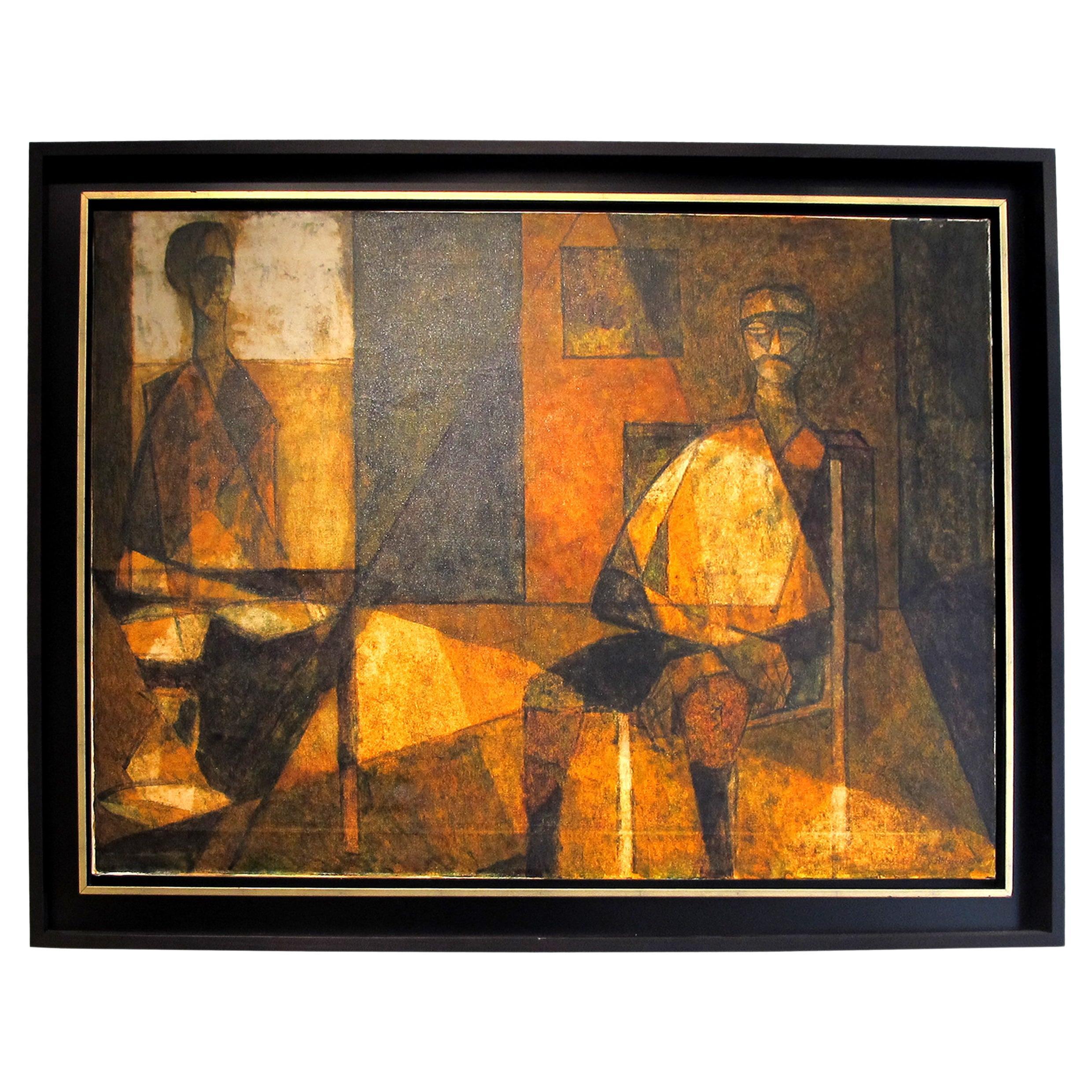 1955 Scandinavian Oil on Canvas Figurative Motif in Warm tones For Sale ...