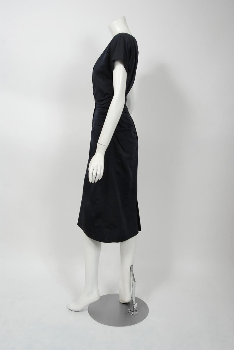 1954 Christian Dior Lifetime Navy-Blue Silk Heavily Ruched Cocktail ...