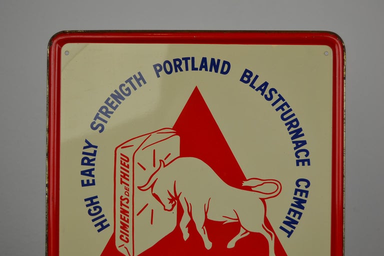 1956 Tin Advertising Sign with Bull for Metaroc Cement Building ...