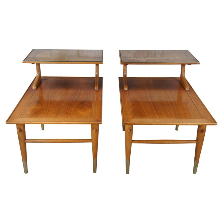 1957 Lane Altavista Copenhagen Mid Century Modern Tiered Walnut End Table Pair For Sale at 1stDibs
