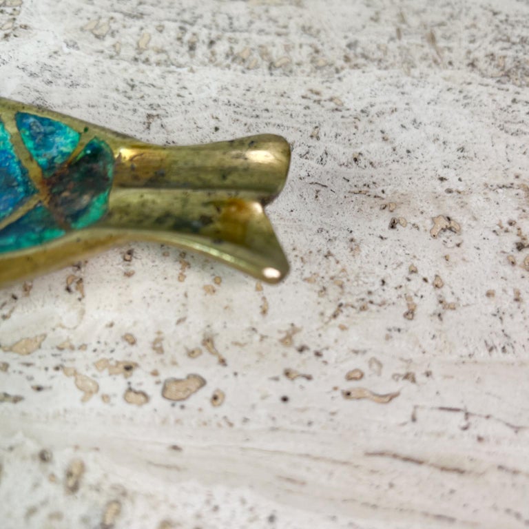 1958 Fish Ashtray in Brass and Malachite Pepe Mendoza Mexico For Sale ...