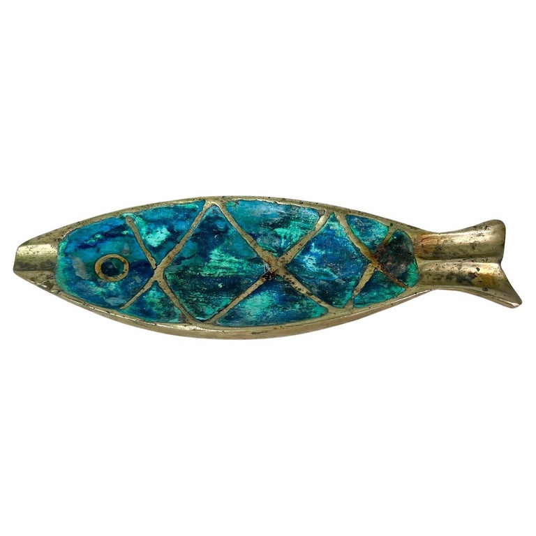 1958 Fish Ashtray in Brass and Malachite Pepe Mendoza Mexico For Sale ...