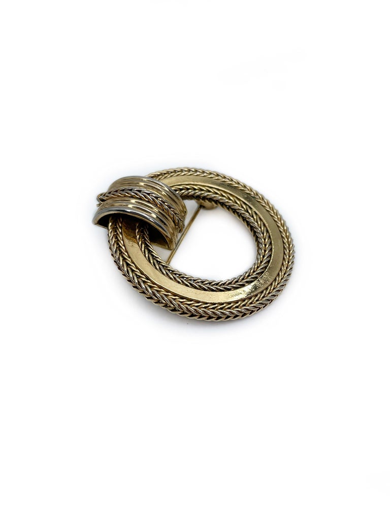 1958 Vintage Christian Dior Gold Tone Round Brooch at 1stDibs