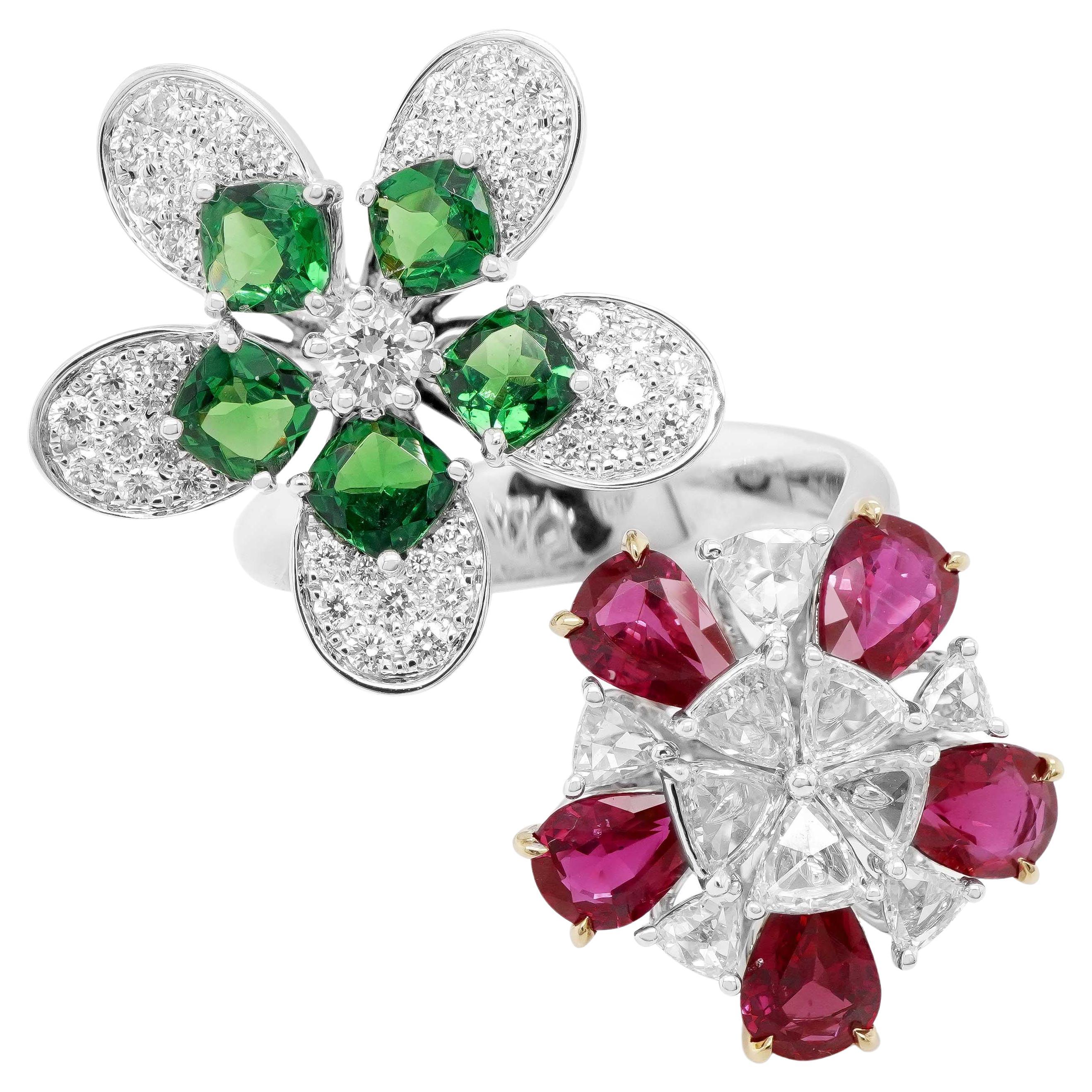 Flower Bouquet Inspired Ruby and Diamond Designer Ring For Sale at ...
