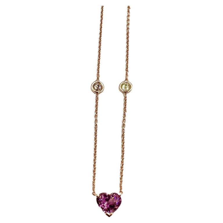 1.96 Ct Pink Spinel Heart on a Rose Gold Chain and Champagne Diamonds ...