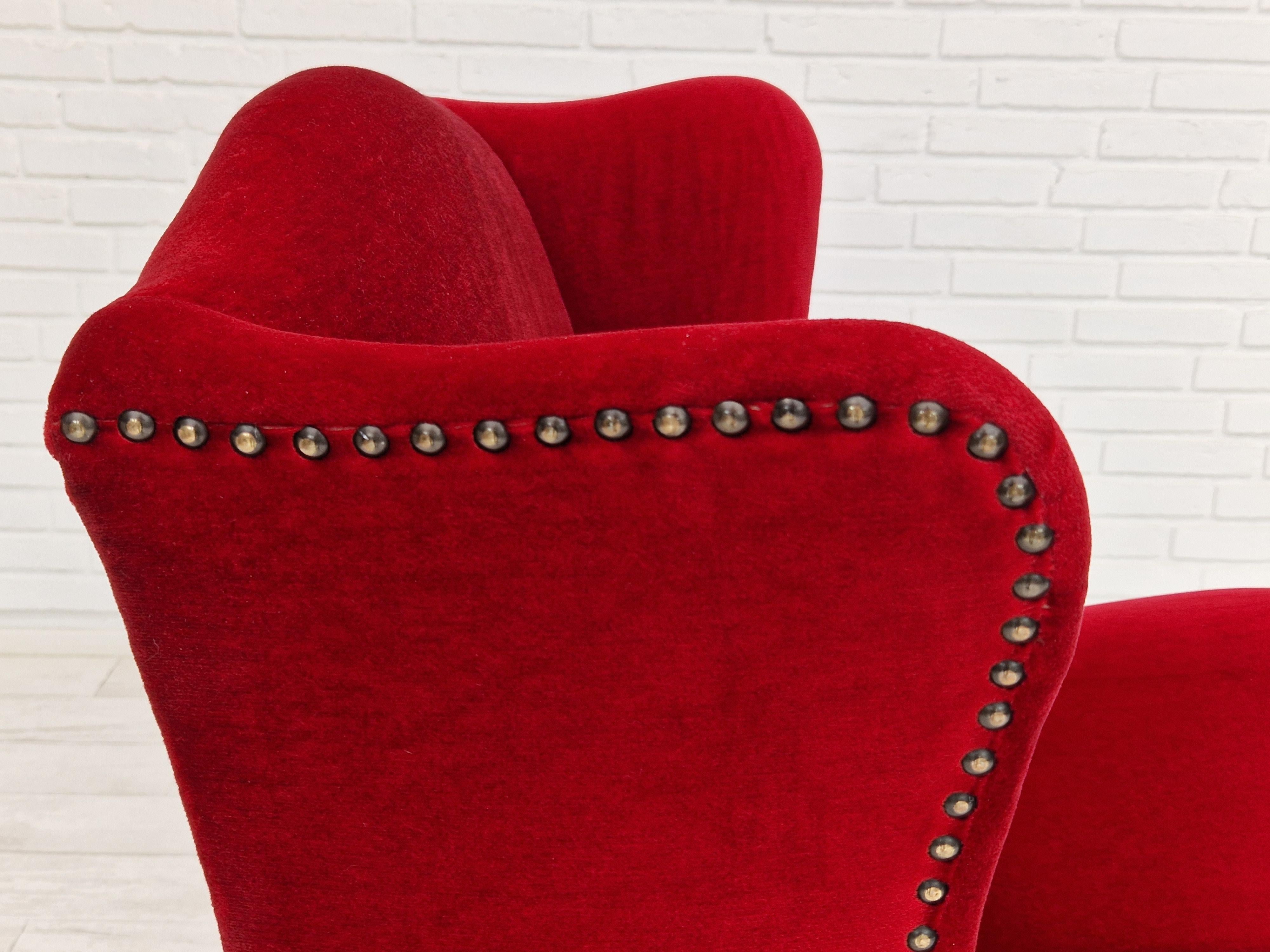 Danish Design, Wingback Chair, Dark Red Velour, Original Condition ...