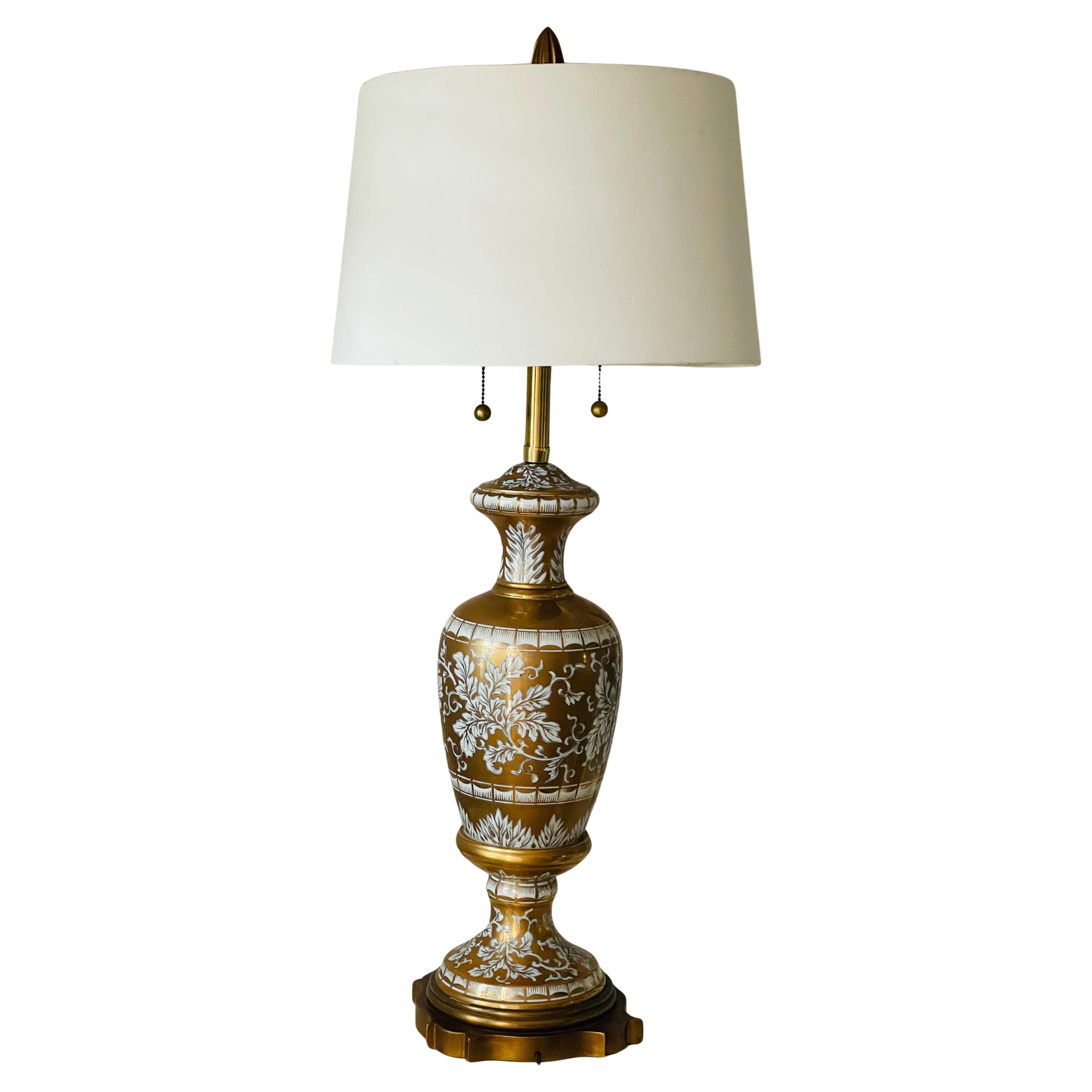 1960 American Marbro Co Gold White Porcelain Lamp For Sale at 1stDibs