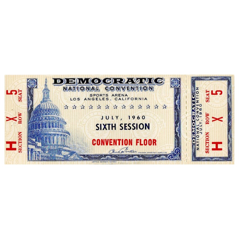 1960 Democratic National Convention Floor Ticket, John F. Kennedy ...