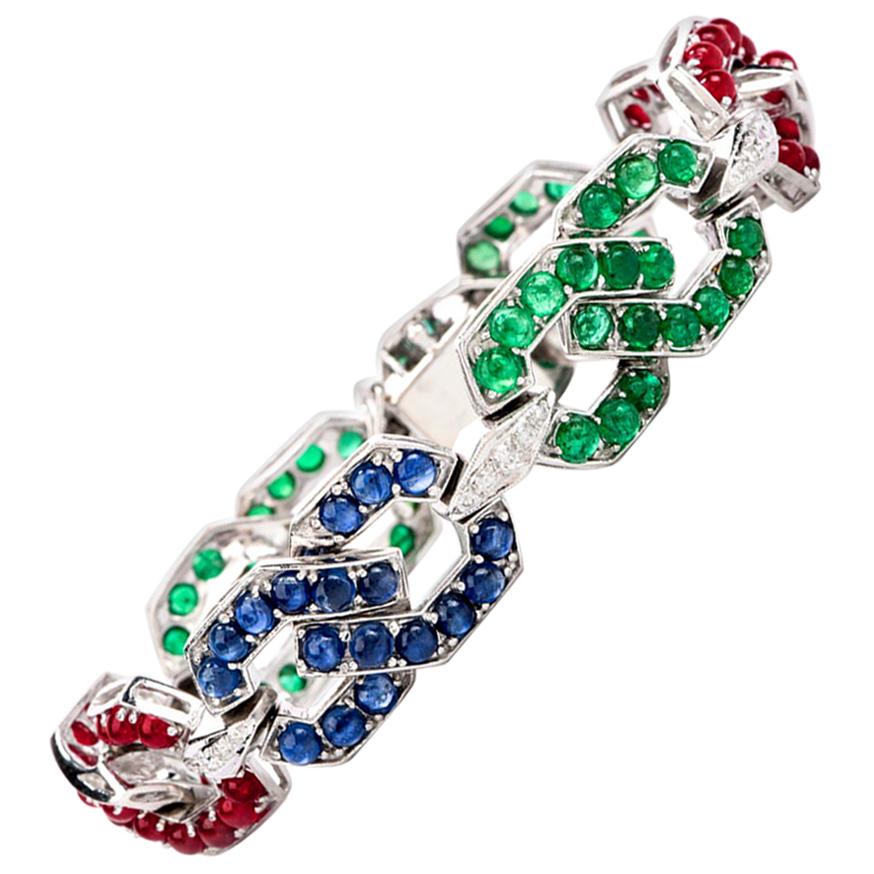 Van Cleef and Arpels Vintage Diamond Emerald 18 Karat VCA Gold Bracelet ...