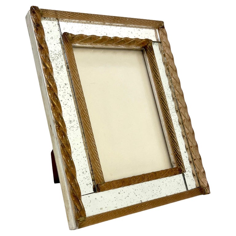 1960 Italian Amber Twisted Murano Glass Decor Vintage Mirrored Picture ...