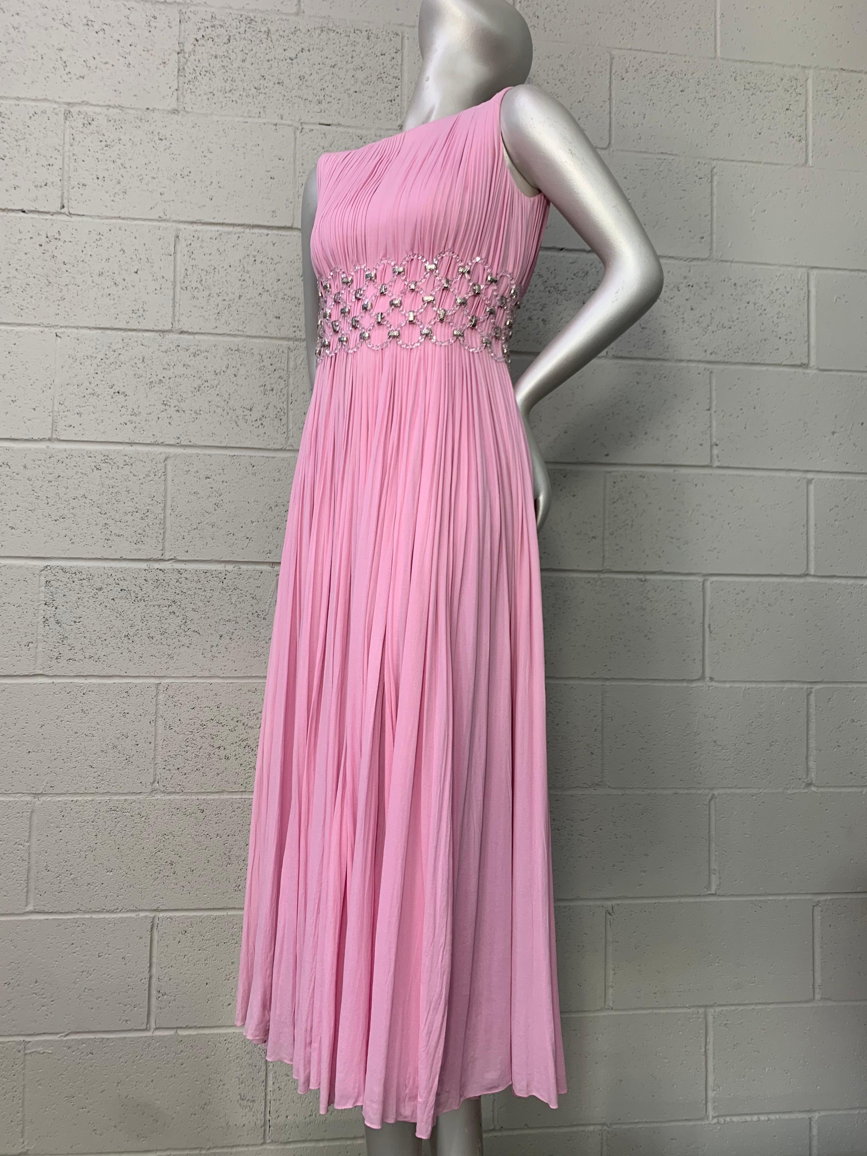 1960 Jean-Louis Peony Pink Silk Sleeveless Goddess Gown w/ Lucite Mesh ...