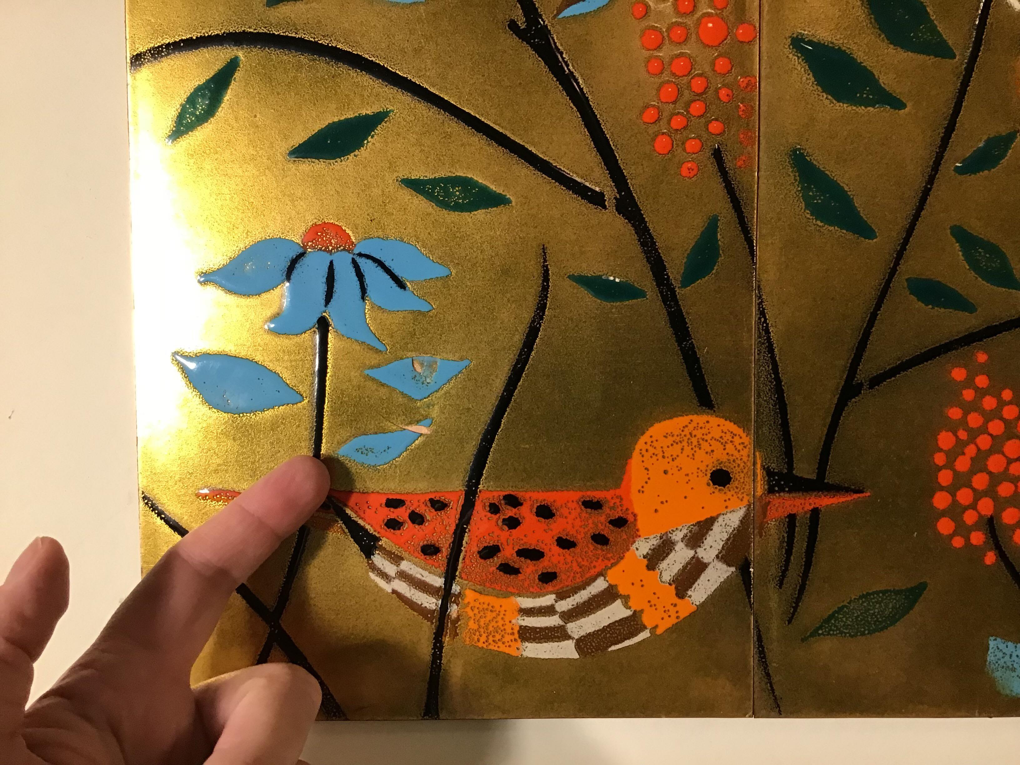 1960 Judith Daner Enamel on Copper Modernist Birds Wall Hanging at 1stDibs