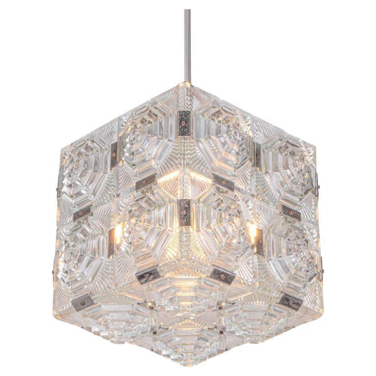 1960 Kamenicky Senov Bohemian Ceiling Light Glass Cube Chandelier For ...