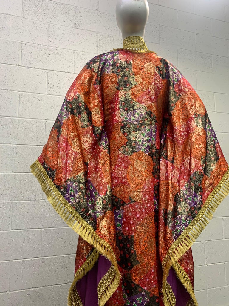 1960 Lame Brocade Floral Printed and Fitted Caftan W/ Heavy Brass ...