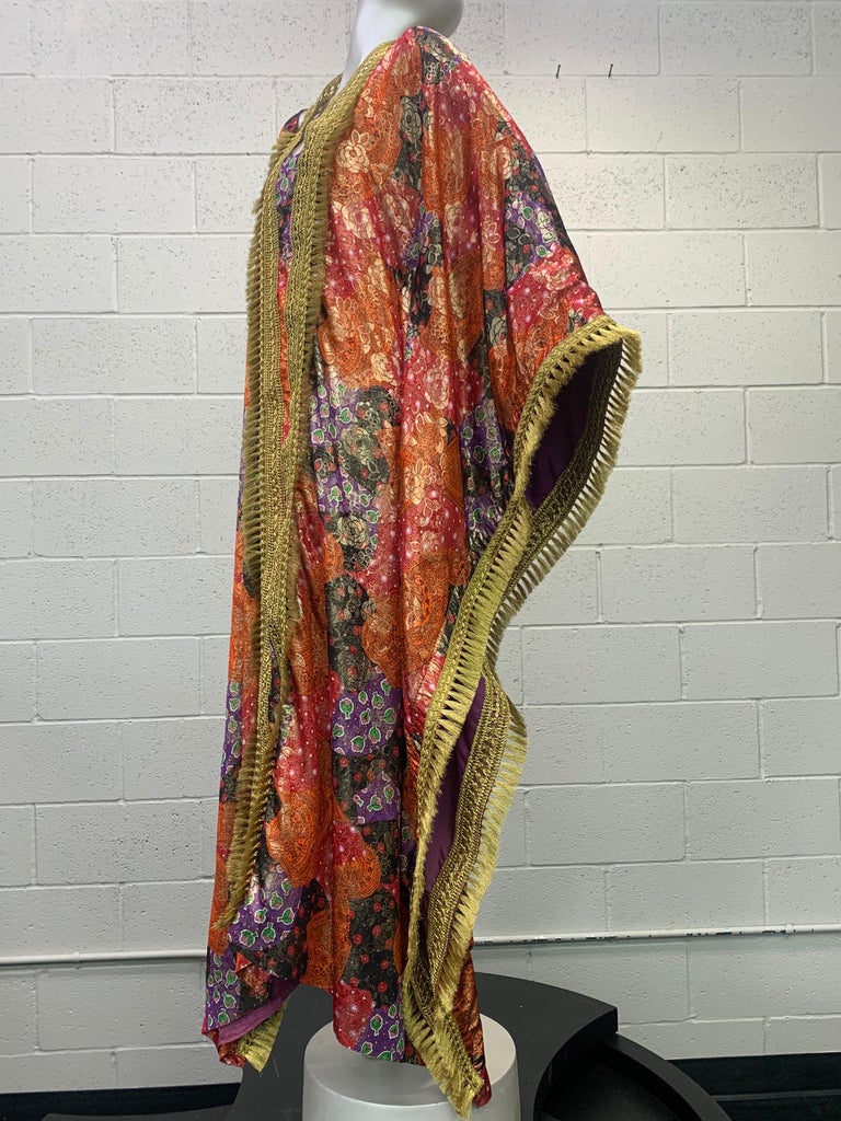 1960 Lame Brocade Floral Printed and Fitted Caftan W/ Heavy Brass ...