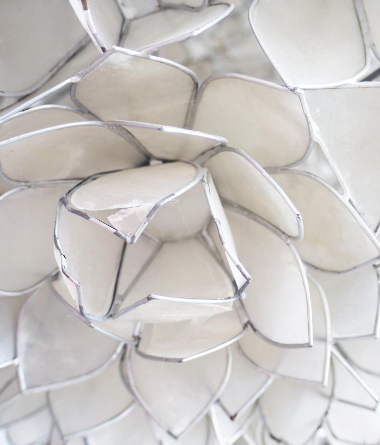 1960 Large Capiz Shell Lotus Ball Chandelier Pendant Light at 1stDibs