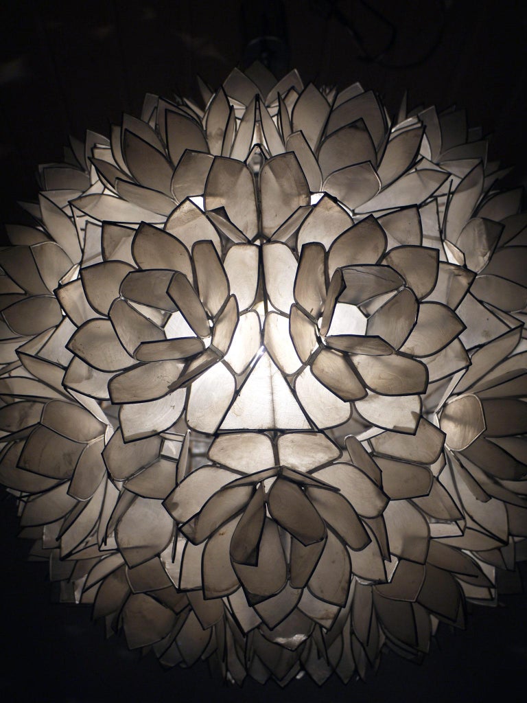 1960 Large Capiz Shell Lotus Ball Chandelier Pendant Light at 1stDibs