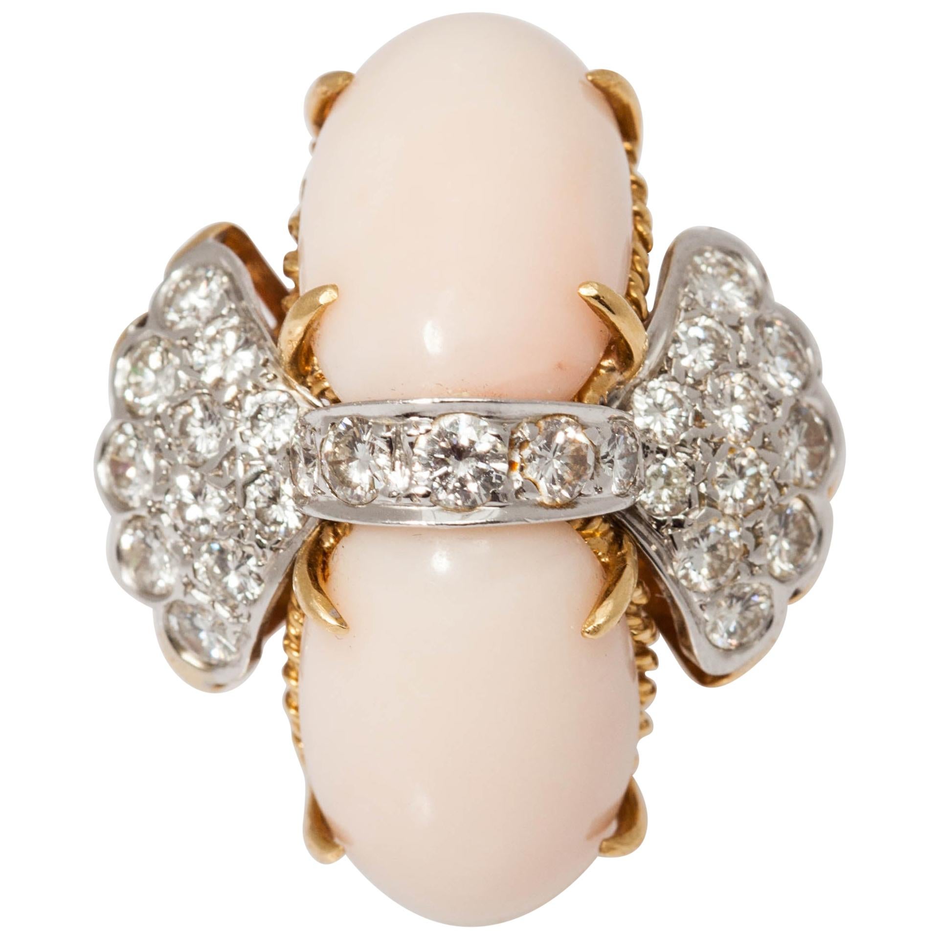 Italian Coral Diamond Gold RIng For Sale (Free Shipping) at 1stDibs