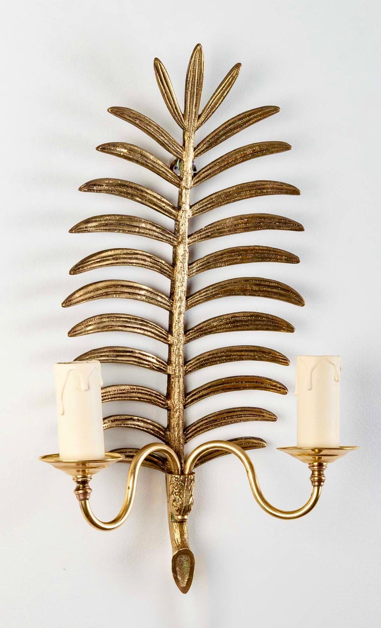 1960 Pair of Bronze "Palm" Wall Lights House Maison Honoré at 1stDibs