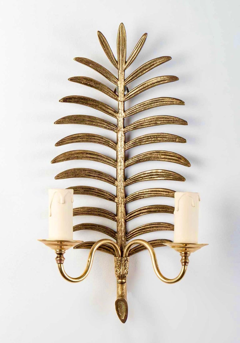 1960 Pair of Bronze "Palm" Wall Lights House Maison Honoré at 1stDibs